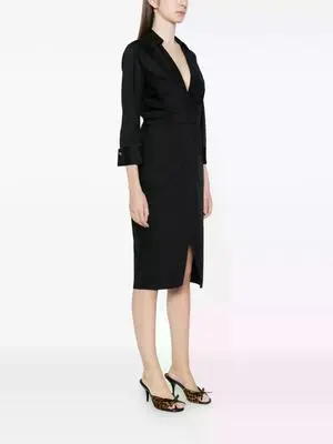 Elisabetta Franchi Stretch Cotton Wrap Dress With Shirt Collar - Black