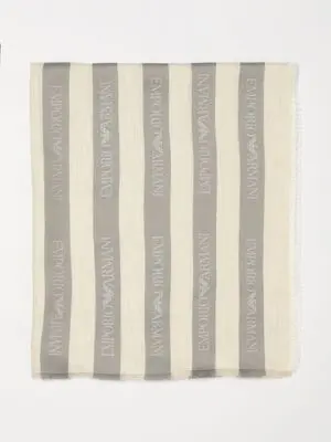 Emporio Armani Striped Modal Blend Scarf With Jacquard Logo - Fa01