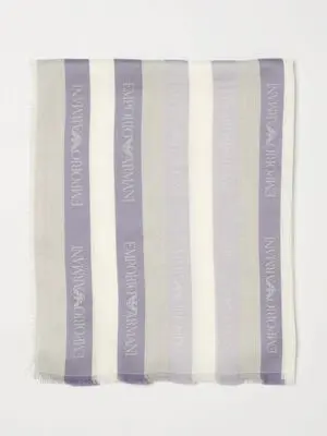 Emporio Armani Striped Modal Blend Scarf With Jacquard Logo - Multicolor