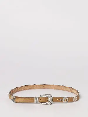 GOLDEN GOOSE Silver Tone Embellished Leather Belt - Beige
