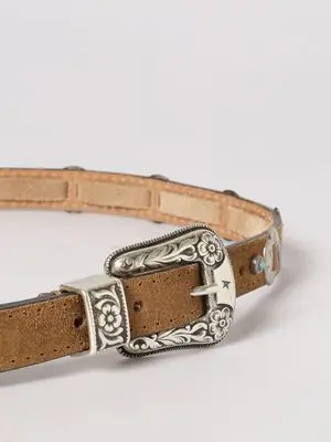 GOLDEN GOOSE Silver Tone Embellished Leather Belt - Beige