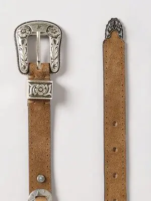 GOLDEN GOOSE Silver Tone Embellished Leather Belt - Beige