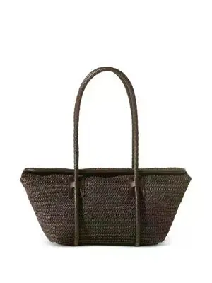 Hereu Leather-framed Raffia Shoulder Bag - Brown