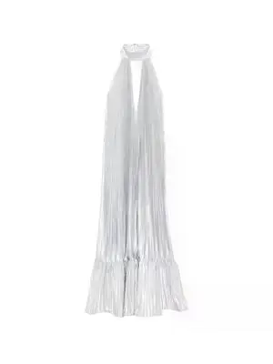 L'IDEE Pleated Halter Gown - Silver
