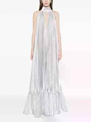 L'IDEE Pleated Halter Gown - Silver
