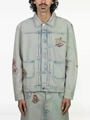 Drole De Monsieur Embroidered Denim Jacket - Blue