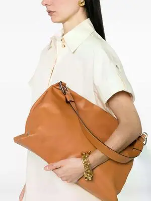 CROMIA Leather Tote Bag With Chain - Brown