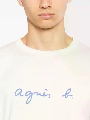 AGNES B. Logo-print Round Neck T-shirt - Neutrals