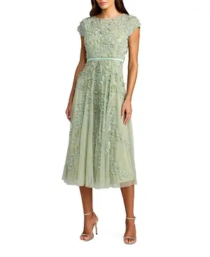 Mac Duggal Floral Embellished Midi Dress - Sage