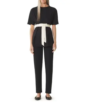 LANVIN Belted T-shirt In Cotton And Silk - Black