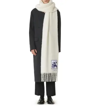 LANVIN Lunar Year Wool Scarf With Fringes - White.