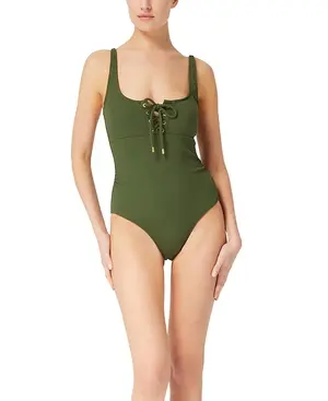 CHANGE OF SCENERY Taylor Lace-up Underwire One-piece Swimsuit - Olive Texture