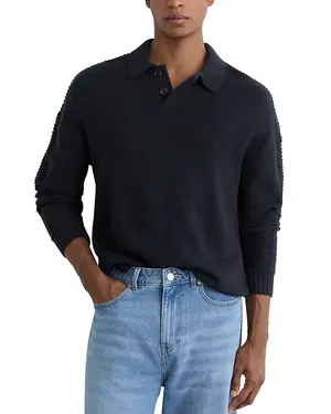 REISS Half Button Polo Sweater - Navy