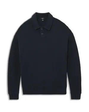 REISS Half Button Polo Sweater - Navy