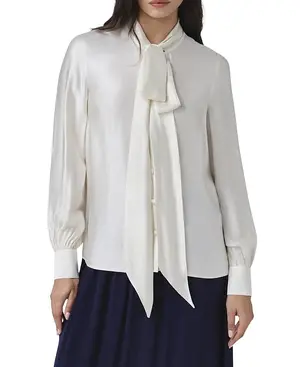 GHOST LONDON Anna Satin Tie Neck Blouse