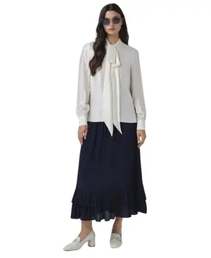 GHOST LONDON Anna Satin Tie Neck Blouse