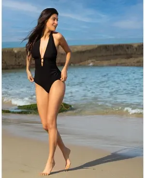 CHANGE OF SCENERY Gabrielle Ring Halter Textured One-piece Swimsuit - Black Texture