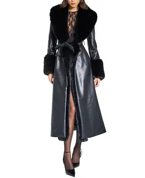 MISS CIRCLE NEW YORK Faux Leather Coat With Faux Fur Trim