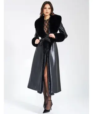 MISS CIRCLE NEW YORK Faux Leather Coat With Faux Fur Trim