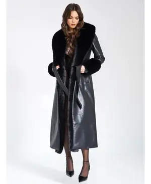 MISS CIRCLE NEW YORK Faux Leather Coat With Faux Fur Trim