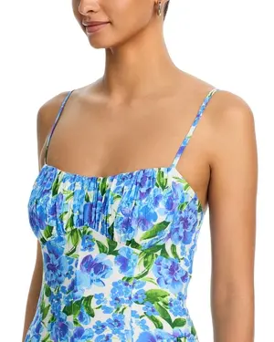 Aqua Floral Gathered Bust Maxi Dress