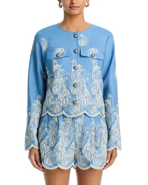Aqua Embroidered Blazer