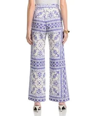 Aqua Floral Border Wide Leg Pants