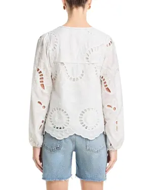 Aqua Eyelet Long Sleeve Top