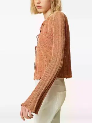 TWINSET Tie-front Knitted Cardigan With Chevron Pattern - Orange