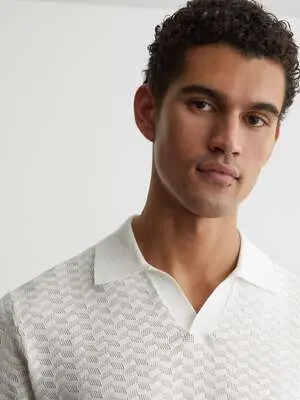 REISS Sol Textured-knit Open-collar Polo Shirt - White