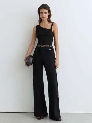 REISS Aysha Stretch-cotton Asymmetric-neck Vest - Black