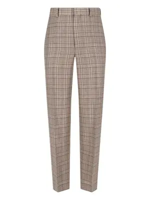 Auralee Silk And Linen Plaid Pants - Brown