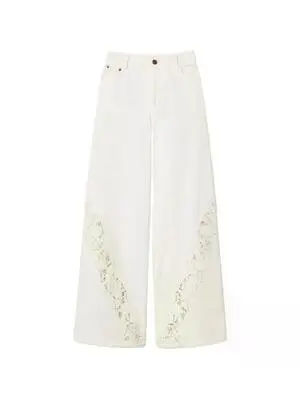 TWINSET Embroidered Wide-leg Bull Denim Trousers - White