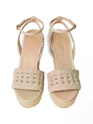 TWINSET Wedge Platform Sandals With Embroidered Detailing And Ankle Strap