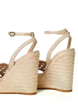 TWINSET Wedge Platform Sandals With Embroidered Detailing And Ankle Strap