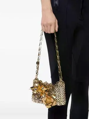 Rabanne Nano 1969 Flower-appliqué Shoulder Bag - Gold