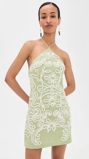 Hemant & Nandita Halterneck Mini Dress With 3d Embroidery