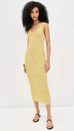 Enza Costa Textured Knit Smocked Tank Dress