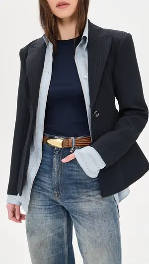 L'Agence Marlowe Leather Belt - Cognac Lizard