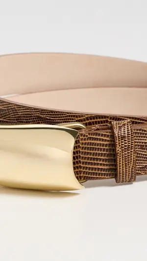 L'Agence Marlowe Leather Belt - Cognac Lizard