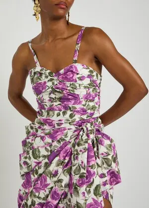 Chloé Floral-print Gathered Cotton Mini Dress