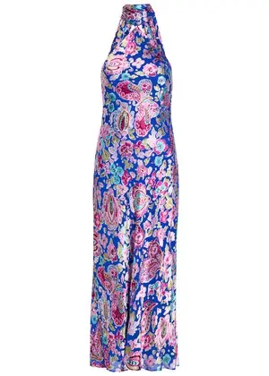 Rixo Hayley Devoré Maxi Dress With Scarf Detail