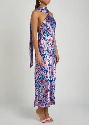 Rixo Hayley Devoré Maxi Dress With Scarf Detail