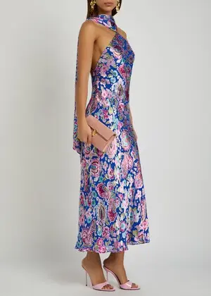 Rixo Hayley Devoré Maxi Dress With Scarf Detail
