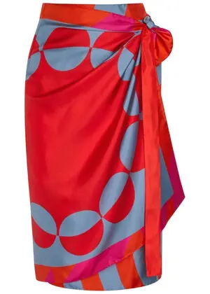 Dries Van Noten Scarfy Printed Silk Midi Wrap Skirt - Red