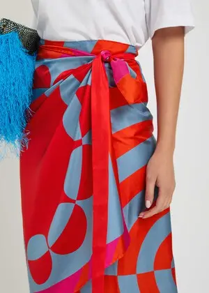 Dries Van Noten Scarfy Printed Silk Midi Wrap Skirt