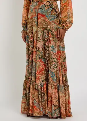 Etro Paisley Ruffled Silk Maxi Skirt