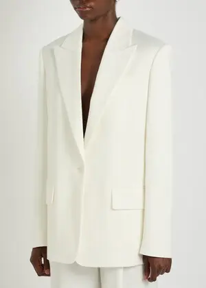 Another Tomorrow Oversized Twill Blazer - White