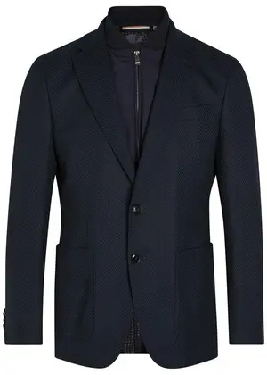 BOSS Textured Layered Cotton-blend Blazer - Navy