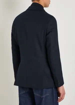BOSS Textured Layered Cotton-blend Blazer - Navy